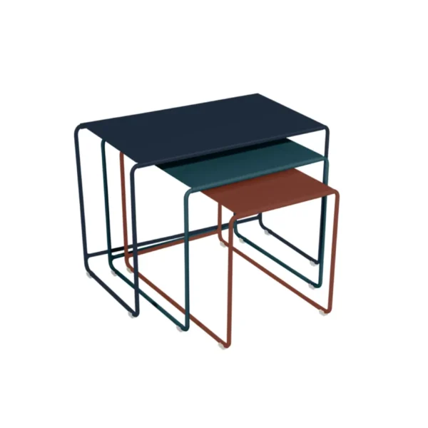 Fermob Oulala Set Of 3 Nesting Tables, Deep Blue/Acapulco Blue/Red ...